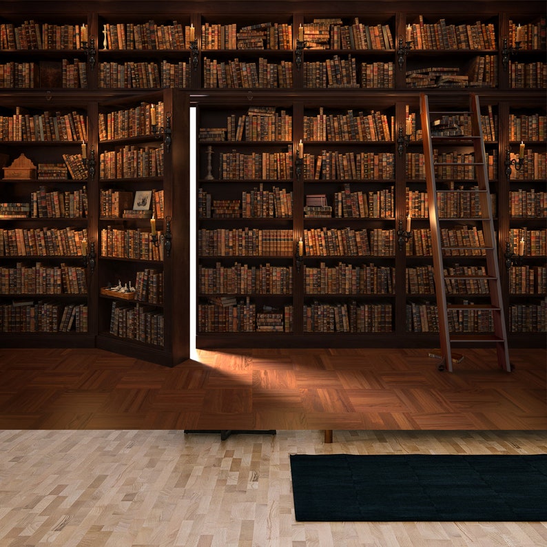Secret Door in the Bookcase. Mysterious Library With Candle Lighting ...