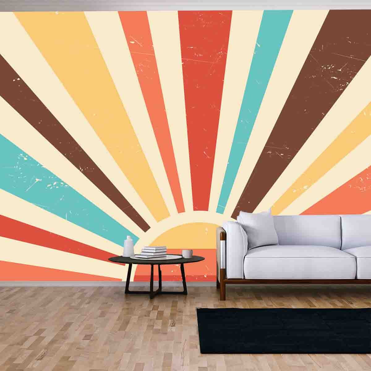 Vintage Sun Retro Banner Background. Colourful Grunge Sunburst ...
