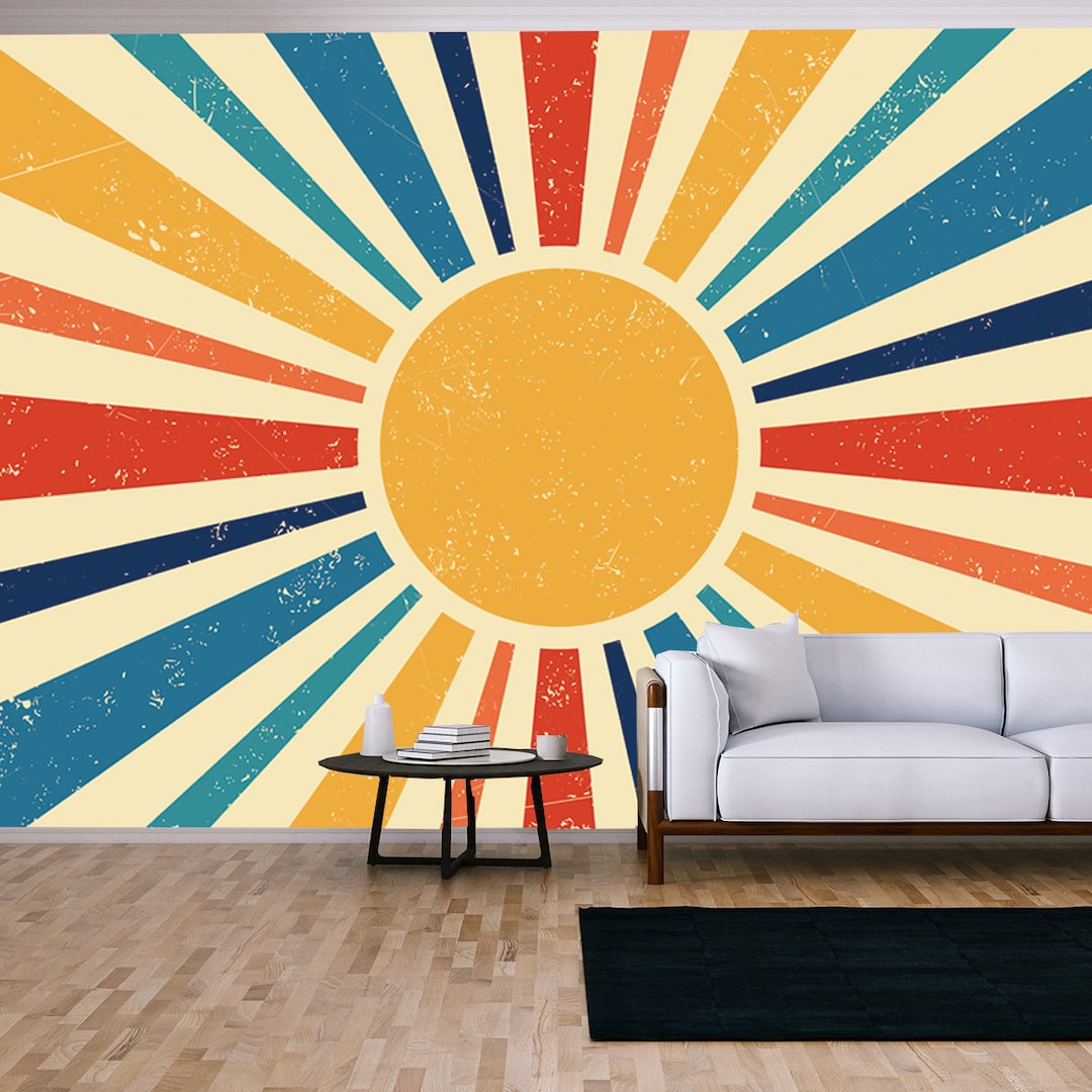 Retro Sun Burst Vintage Banner Background Wallpaper Living Room Mural ...