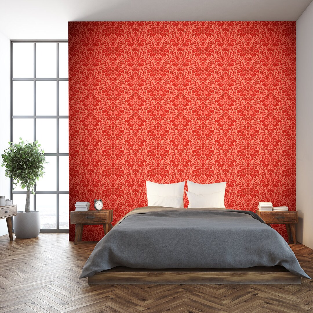 Vintage Red Ornate Wallpaper Pattern Wallpaper Bedroom Mural - Etsy