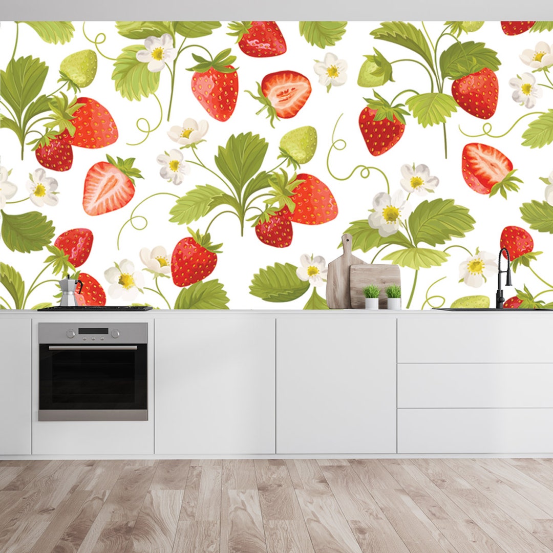 Strawberry Background With Flowers, Wild Berries, Leaves Wallpaper ...