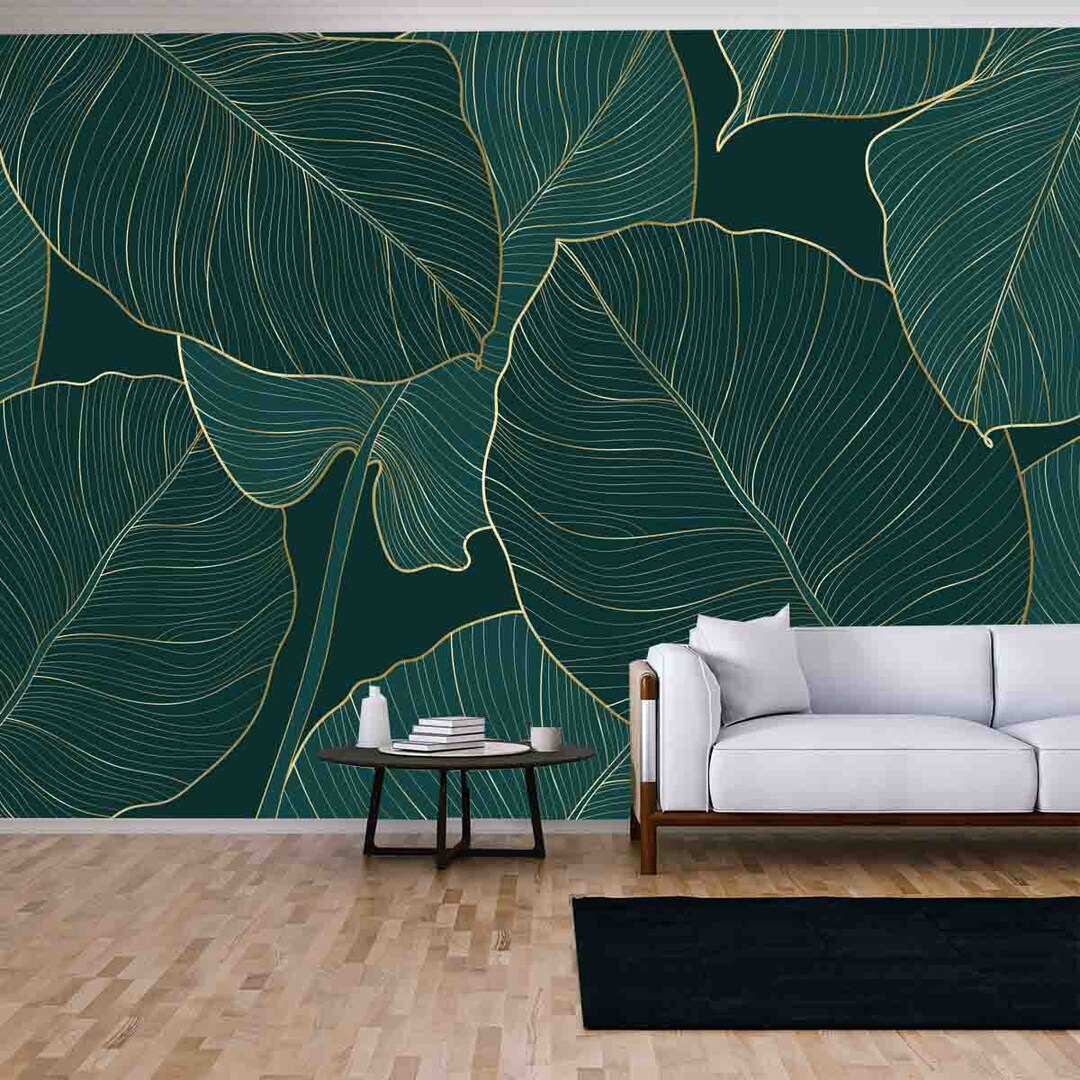 Luxury Gold and Nature Green Wallpaper Living Room Mural - Etsy