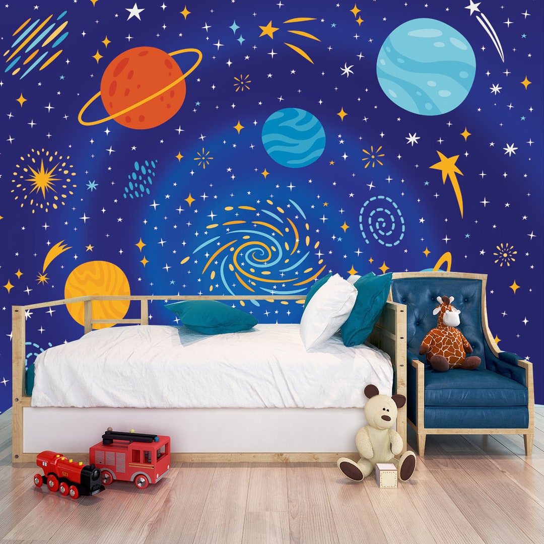 Colorful Space Background With Planets, Galaxy, Comets and Stars in ...