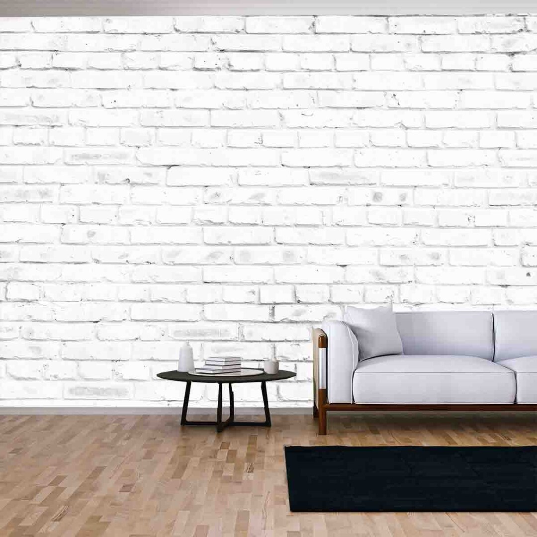 White Distressed Brick Wallpaper Living Room Mural - Etsy