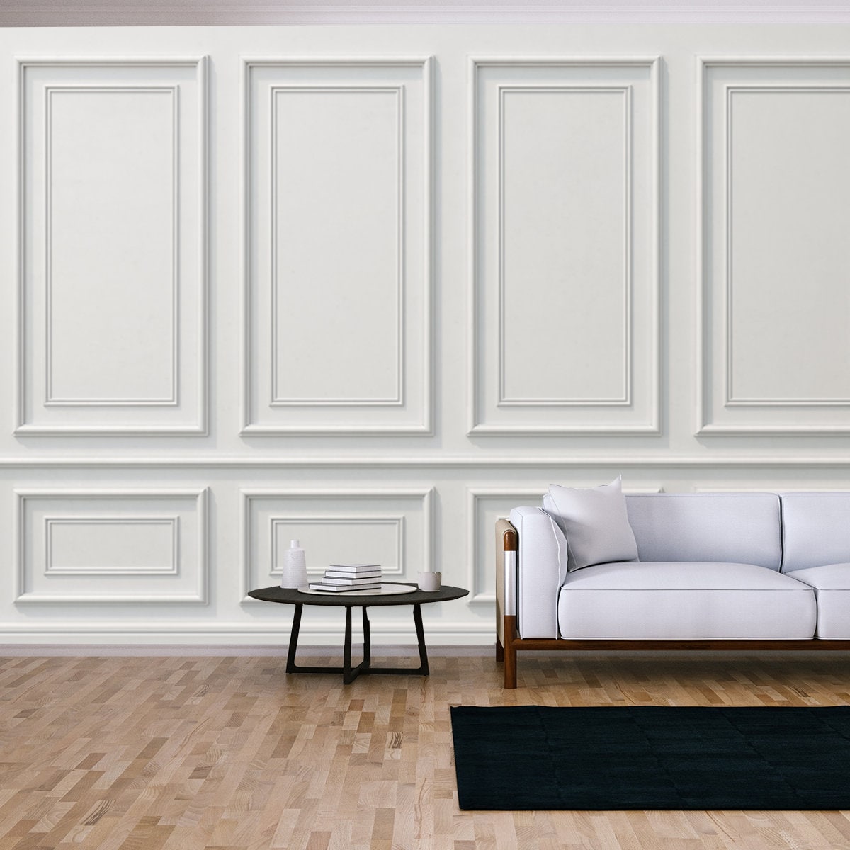 3d Illustration. Classic Wall of White Wood Panels Wallpaper Living ...