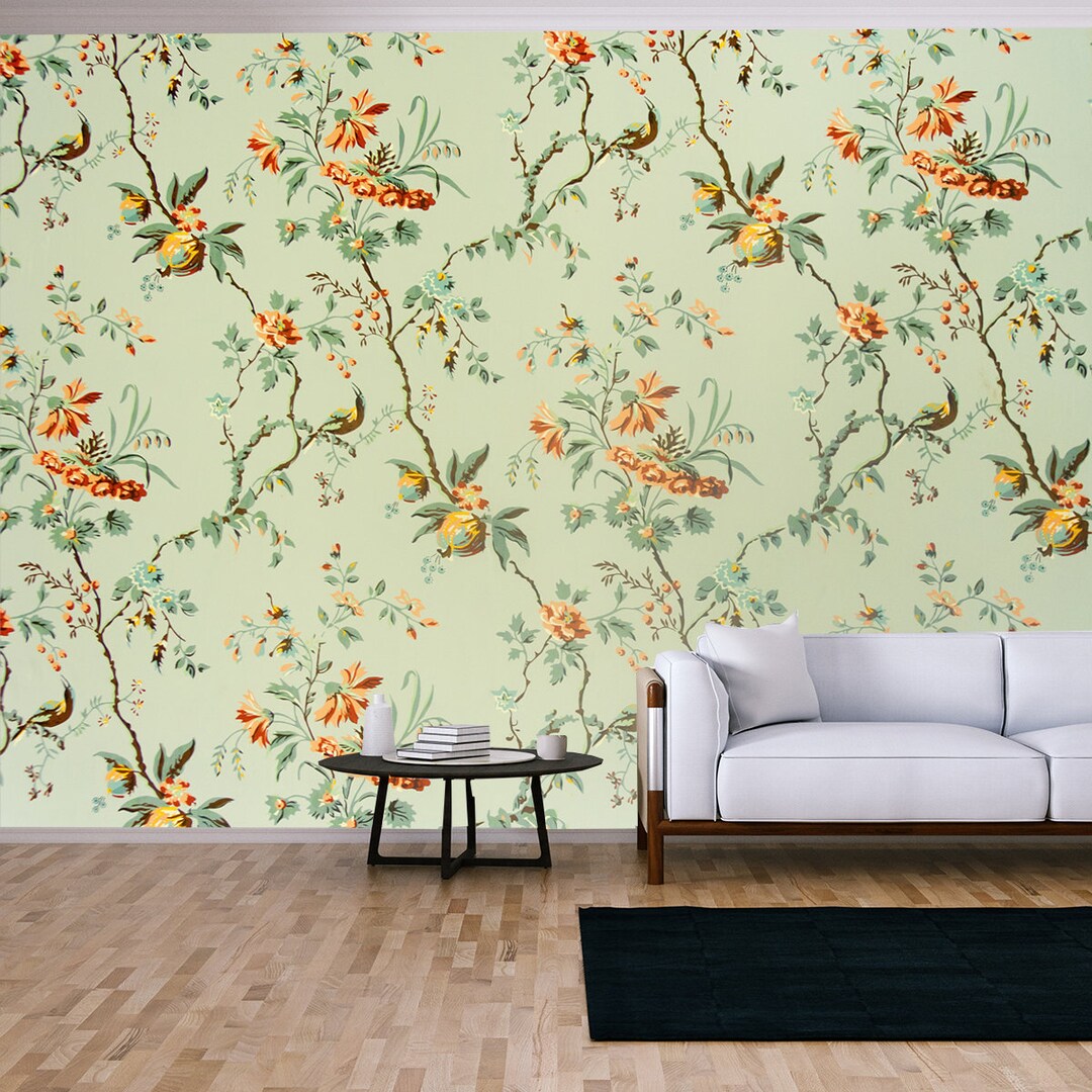 Vintage Wallpaper Floral Pattern of 18th Century Wallpaper Living Room ...