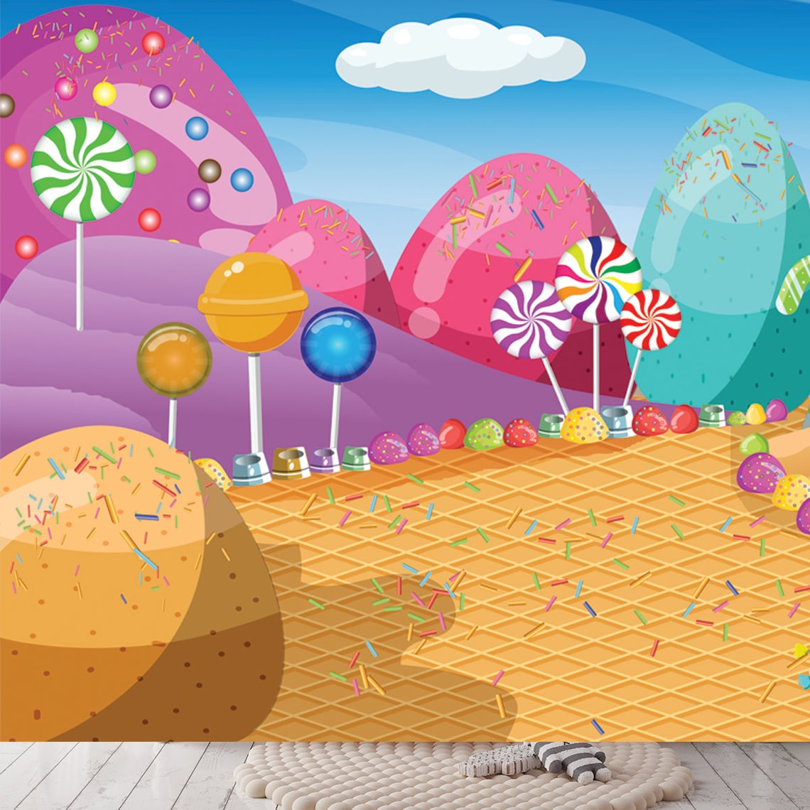 Candyland Landscape Background Wallpaper Girl Bedroom Mural | Etsy