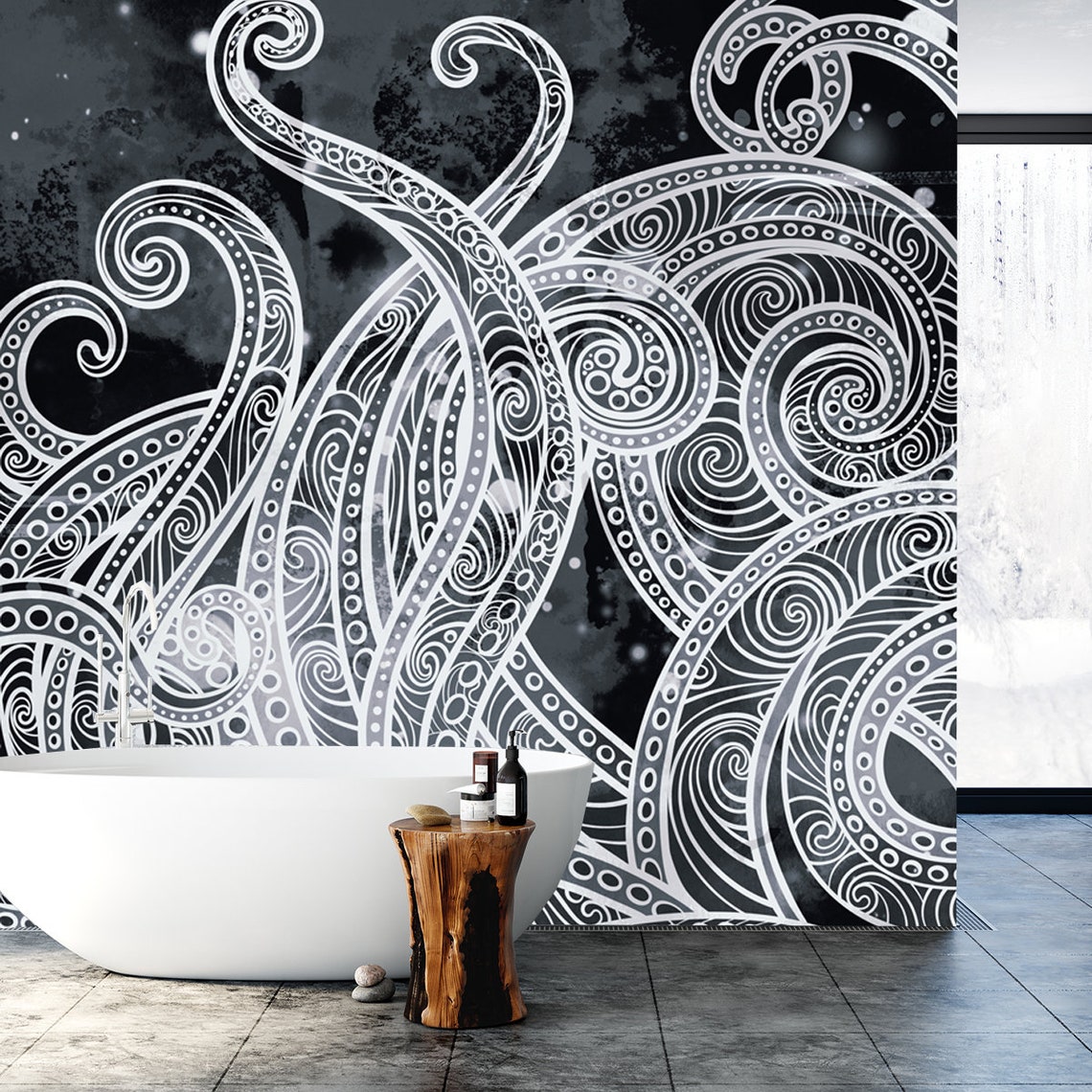 Fantastic Abstract Octopus in Ornamental Style Wallpaper Bathroom Mural ...