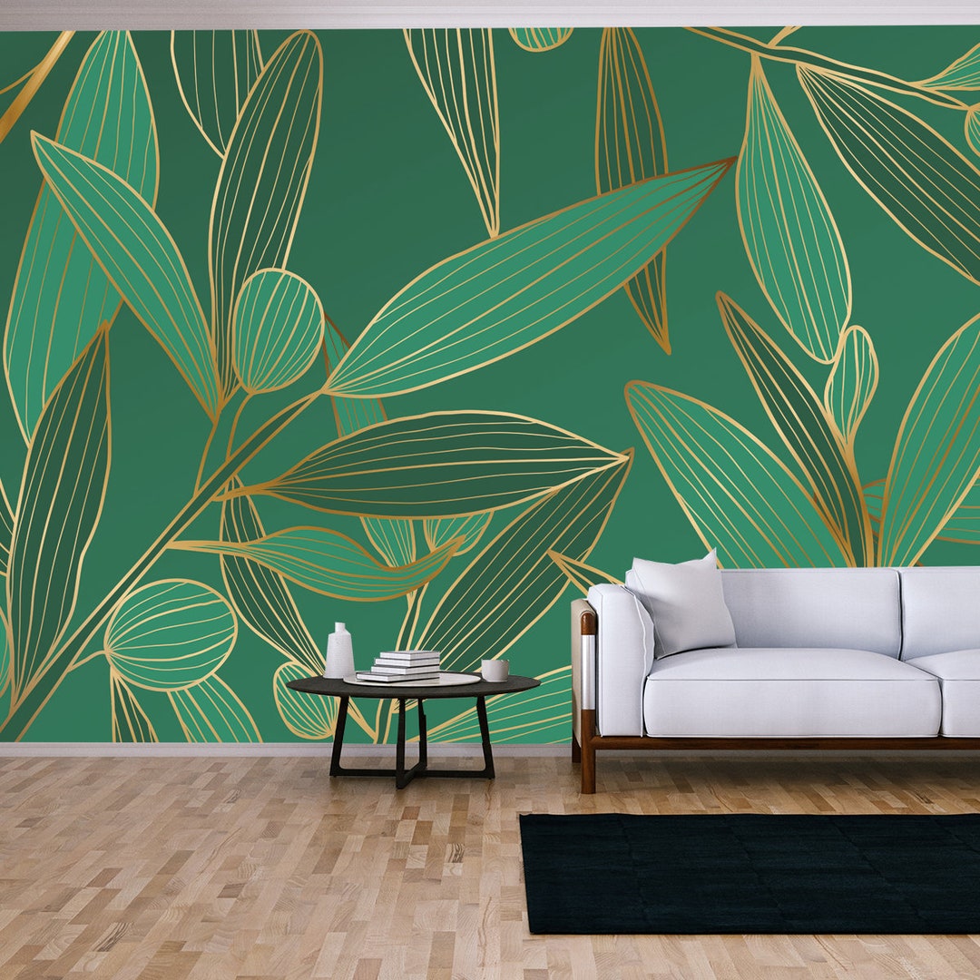 Luxury Gold Olive Leaf Background Wallpaper Living Room Mural - Etsy