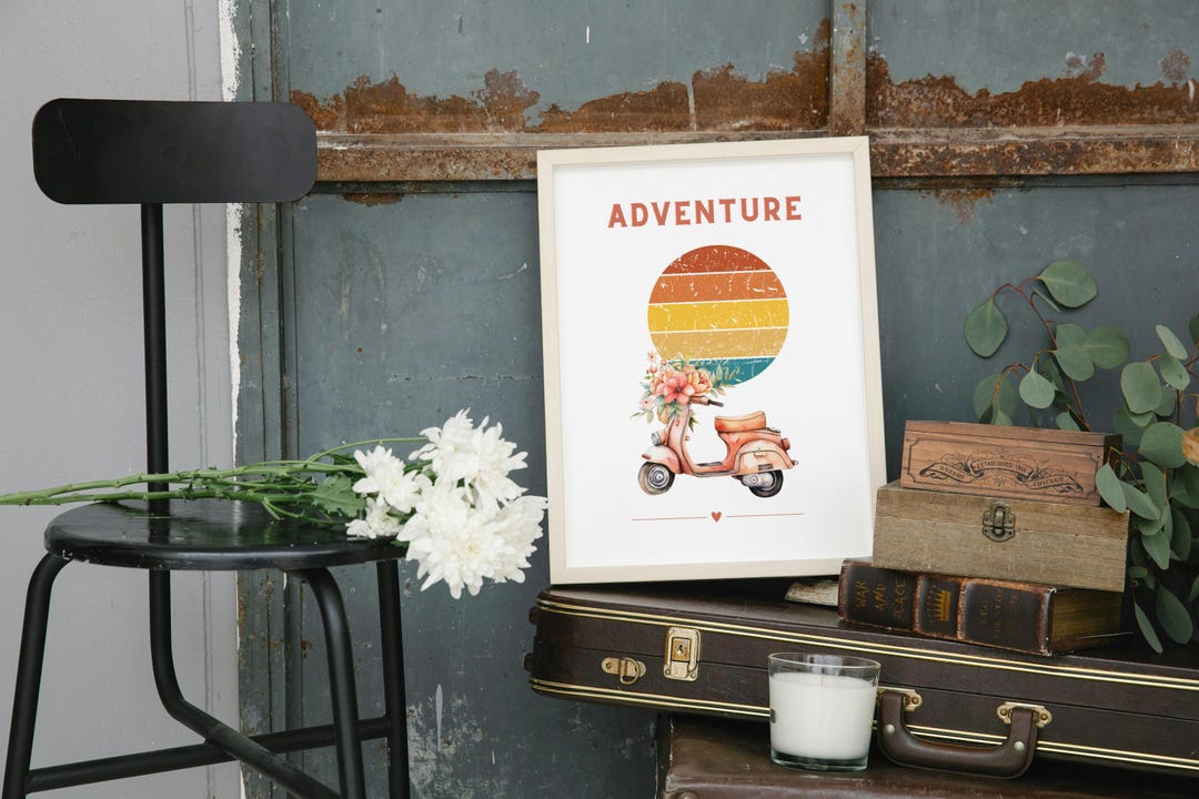 Vespa Sunset Adventure Art Print, Digital Art Print, Wall Art, Trendy ...