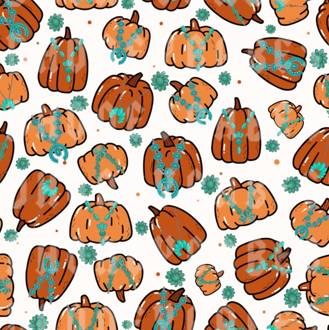 Turquoise Pumpkin Png, Seamless Turquoise Png, Western Halloween Png ...