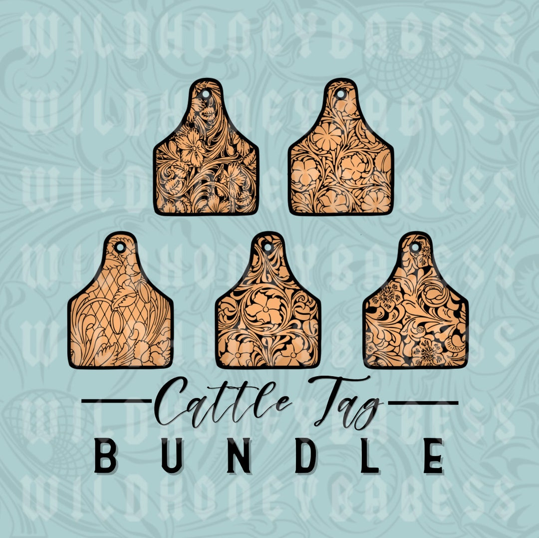 Tooled Leather Cattle Tag Png BUNDLE, Tooled Leather Ear Tag Png ...