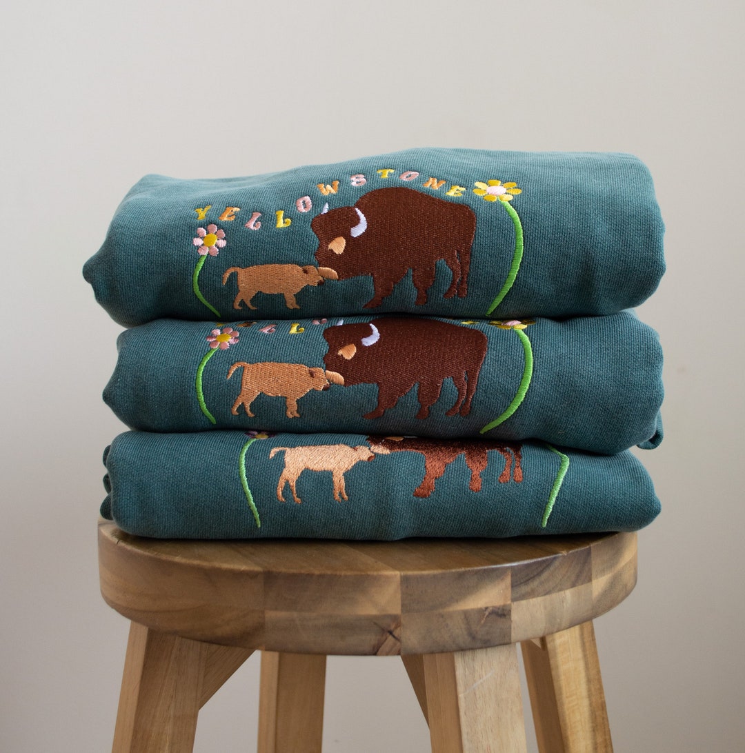 Yellowstone National Park Wyoming Bison Embroidered Retro Vintage Style ...