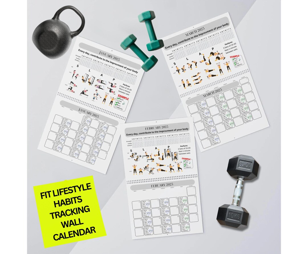 Simple Habit Tracking Wall Calendar for Gym Workouts, Fitness Lifestyle ...