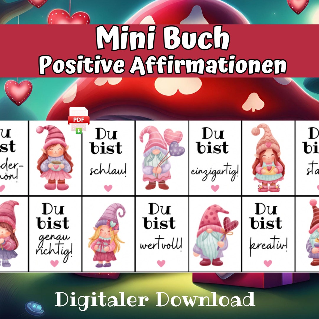 Miniature Book Positive Affirmations, Gnome Mini Book, Valentine's Day ...