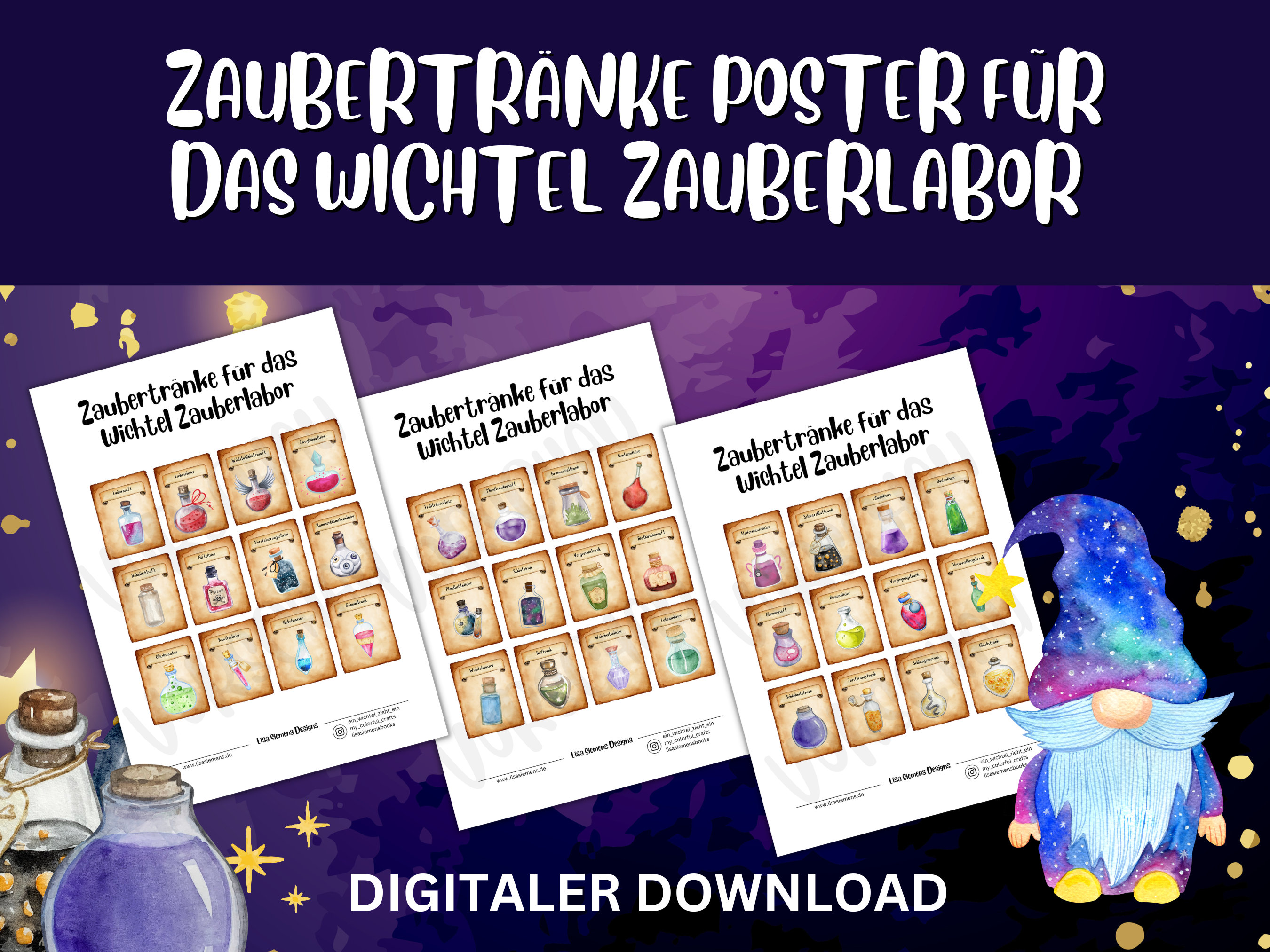 Magic Potions Poster for Your Gnome Magic Lab Gnome Template - Etsy