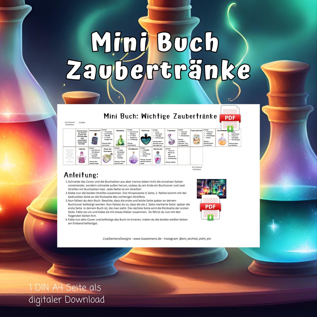 Miniatur Bilderbuch für den Wichtel und die Wichteltür, Zauberbuch mit wichtigen Zaubertränken ...