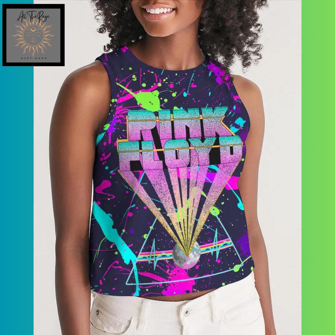 Pink Floyd Crop Tank Top 70's Rock Band Tee Retro Neon Tie Dye Print ...