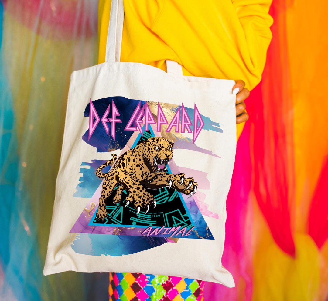 Def Leppard Animal Neon Retro 80s Rocker Cotton Canvas Tote Bag Beach ...