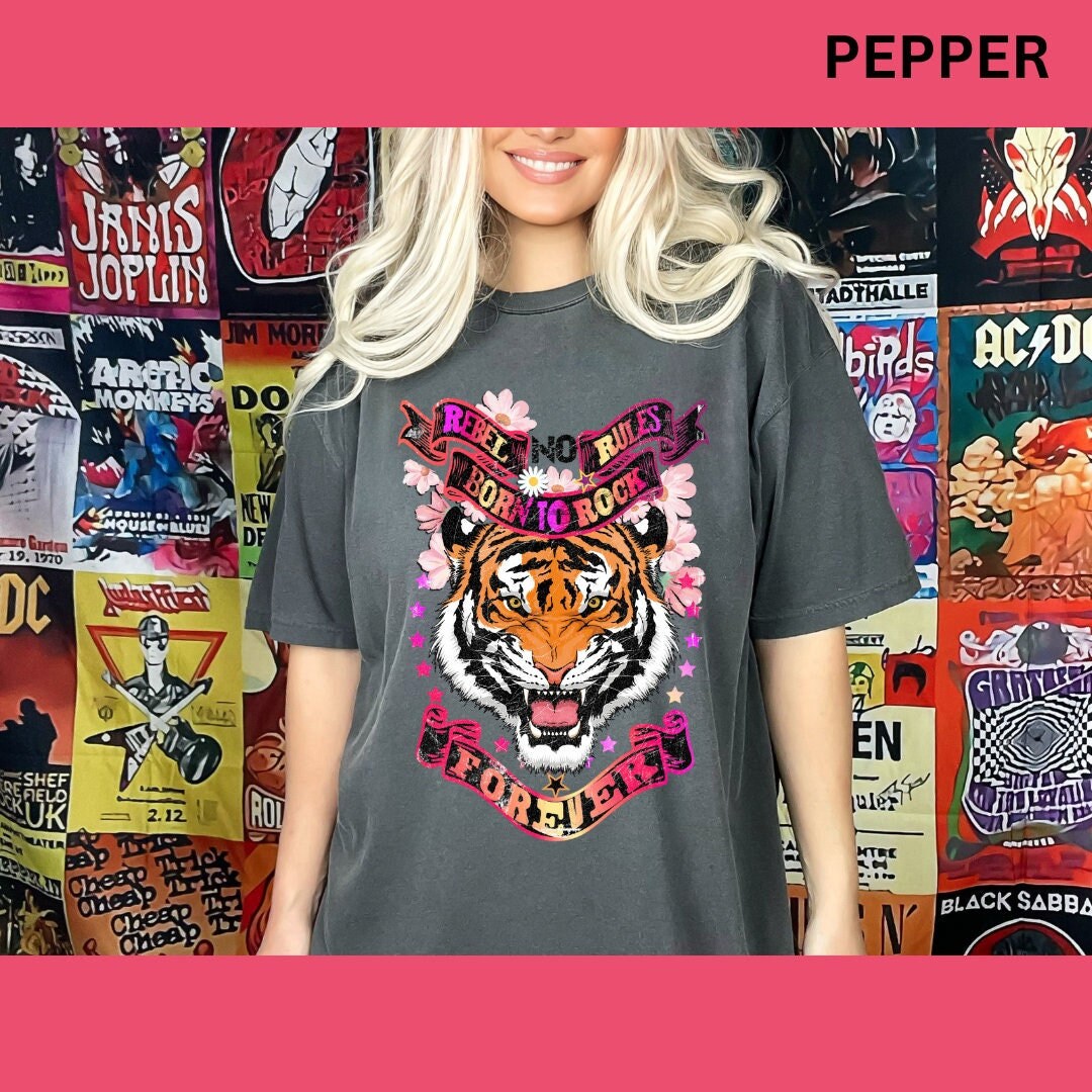 Rocker Tee 80's Rock Band Tee Tiger Vintage T Shirt Concert Tee Hippie ...