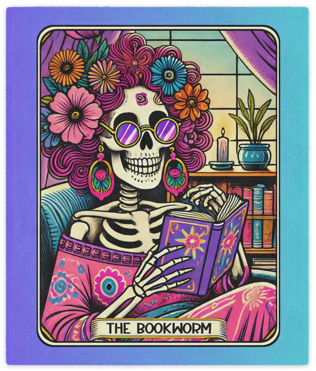 The Bookworm Funny Tarot Blanket Colorful Gothic Retro Reading Blanket ...