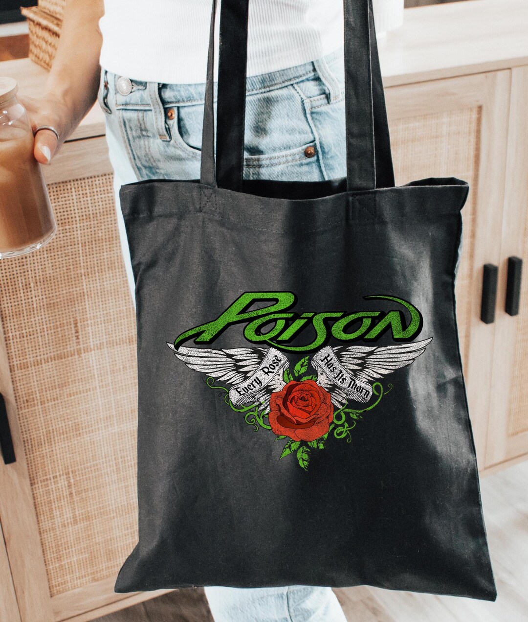 Poison 80s Band Neon Retro Cotton Canvas Tote Bag Beach Tote Birthday ...