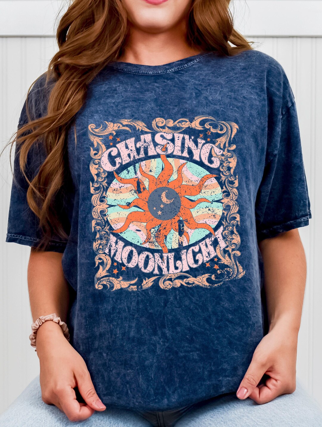 Chasing Moonlight Shirt Unisex Mineral Wash Hand Dyed Vintage Retro Tee ...