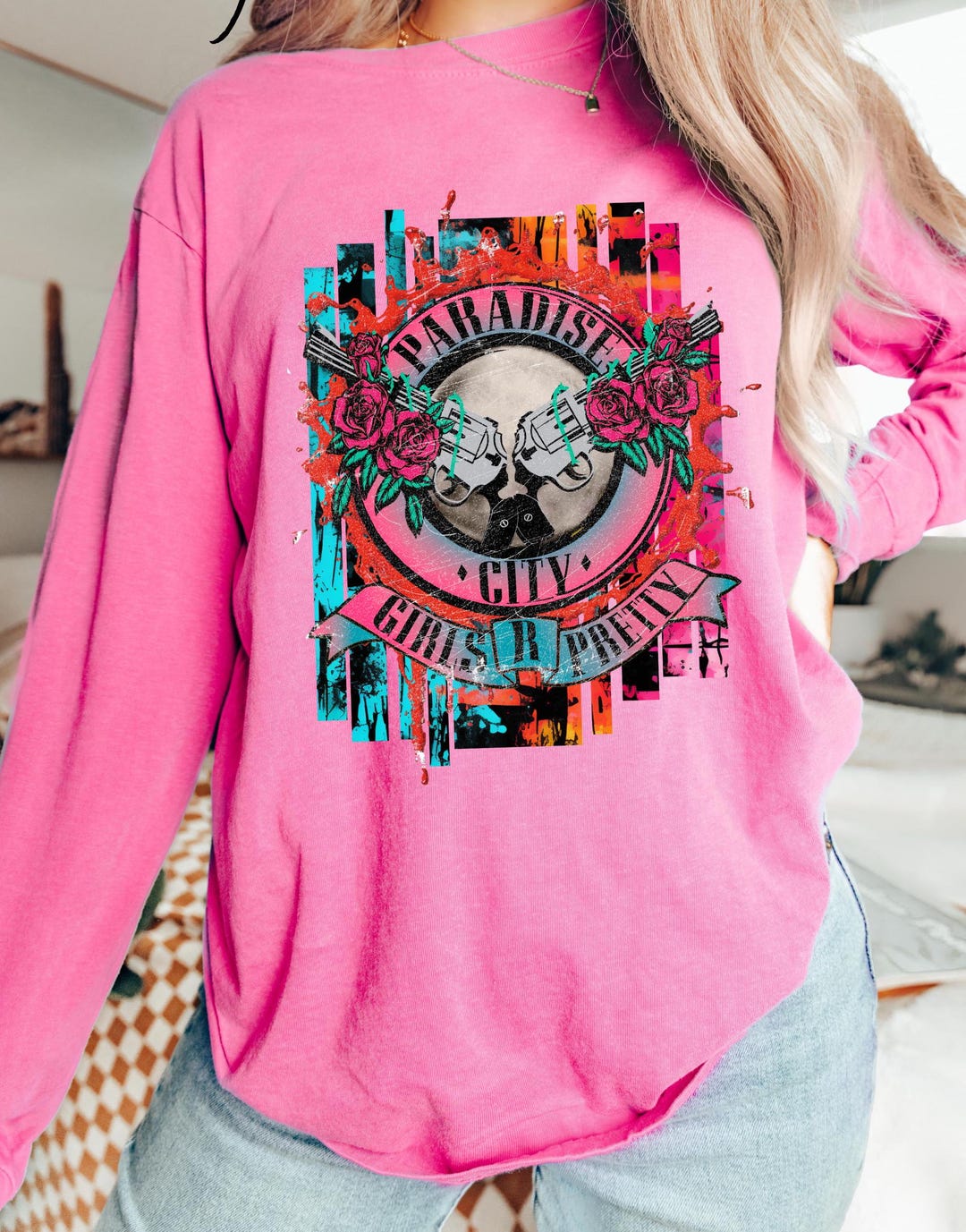 Paradise City Shirt 80's Rocker Tee GNR Concert Tee Neon Retro T-shirt ...
