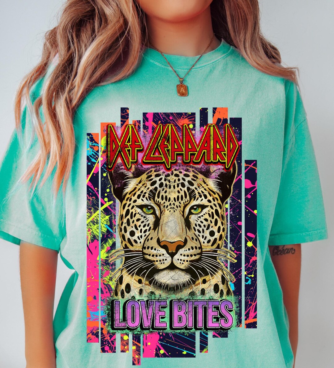 Def Leppard Love Bites Rocker Shirt Lion 80s Retro Neon Concert Graphic ...