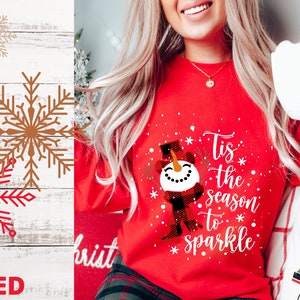 Tis the Season to Sparkle/snowman With Snow Christmas Sweatshirt ,women ...