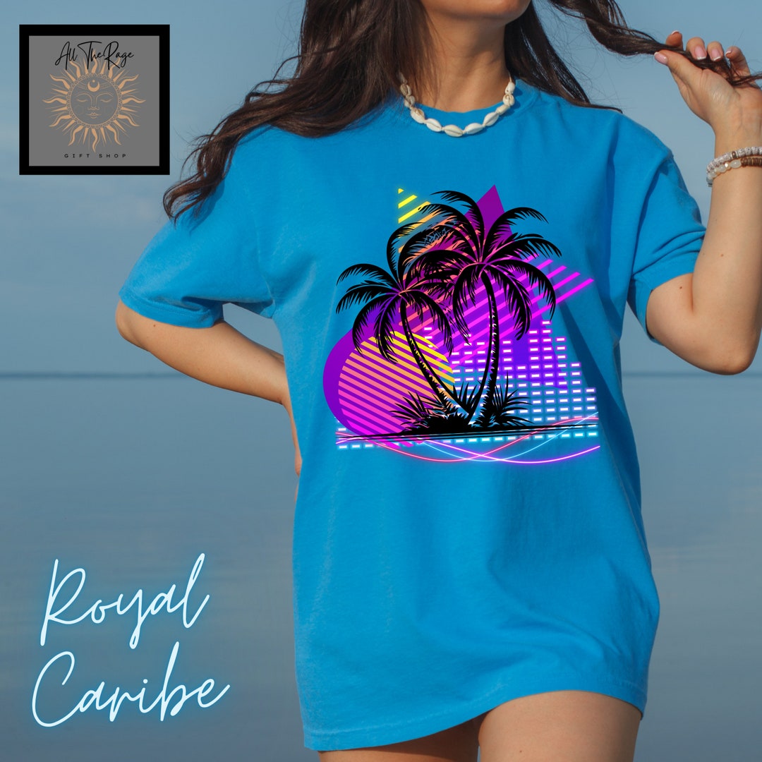 Neon Palm Trees Retro Tee Bright Colors Glow Party Graphic 80s Vintage ...