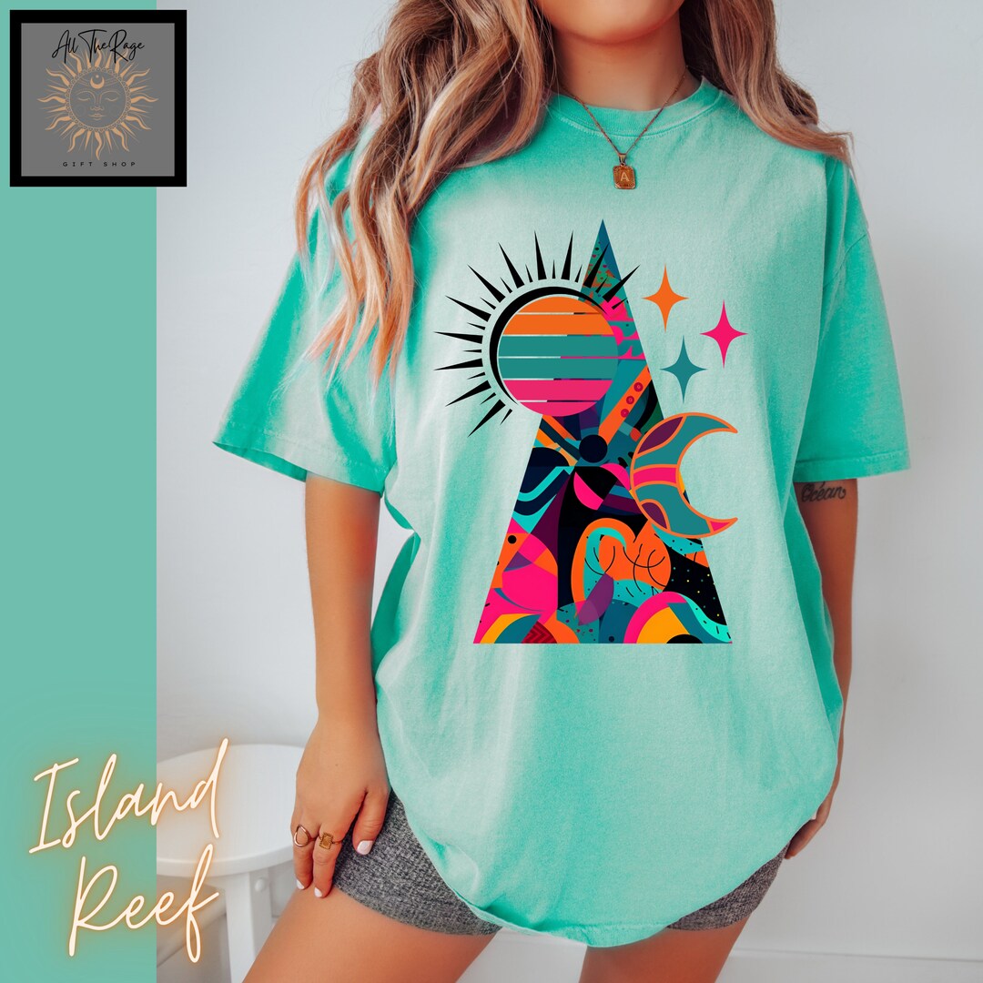 Neon Shirt Comfort Color Shirt New Wave Abstract Art Sun Moon Retro 80s ...