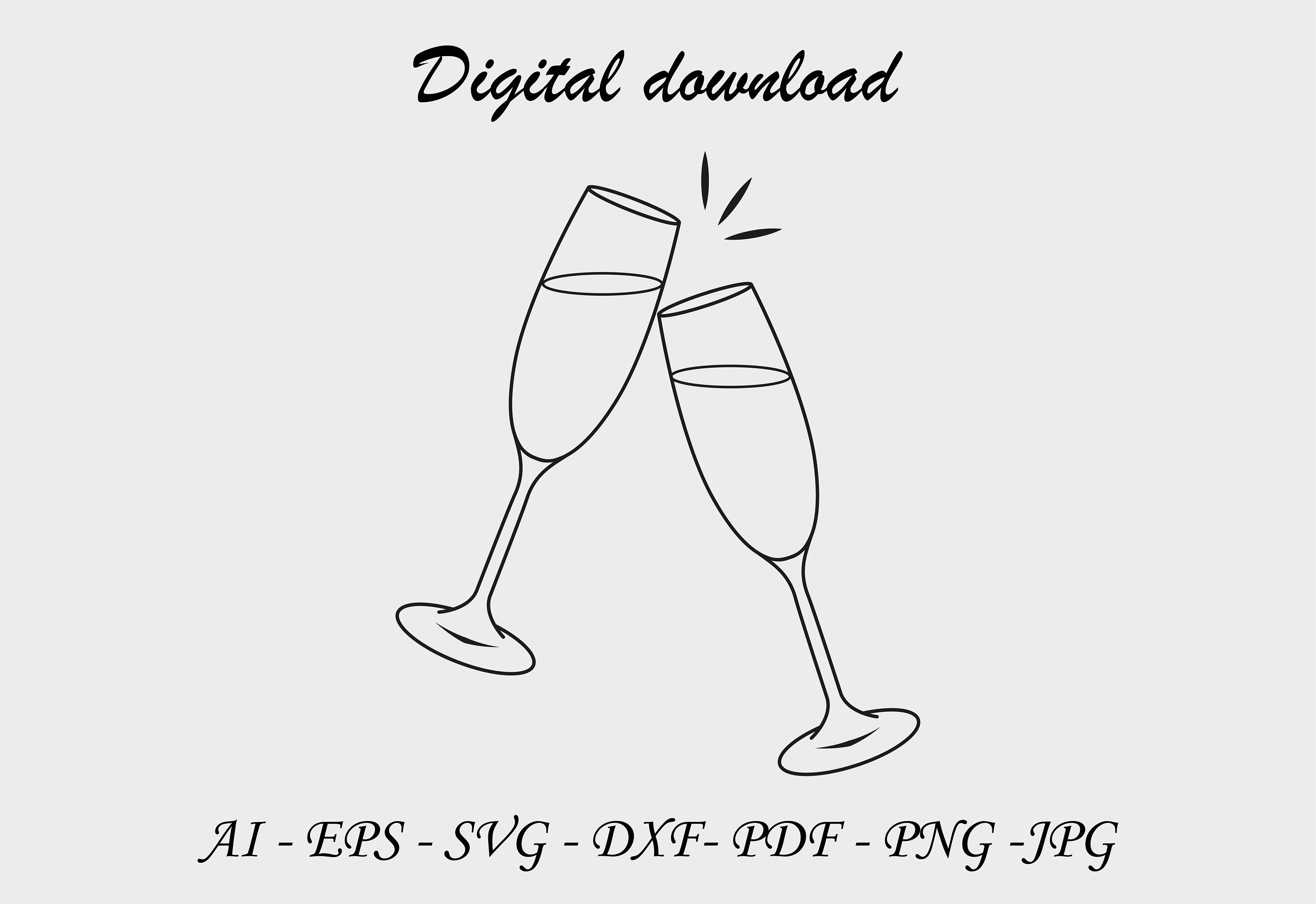Champagne Glass Digital File, Champagne Clink Svg, Wine Glass Dxf ...