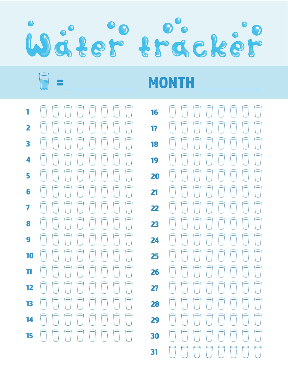 Printable Water Intake Tracker, Water Monthly Daily Tracker, Water ...