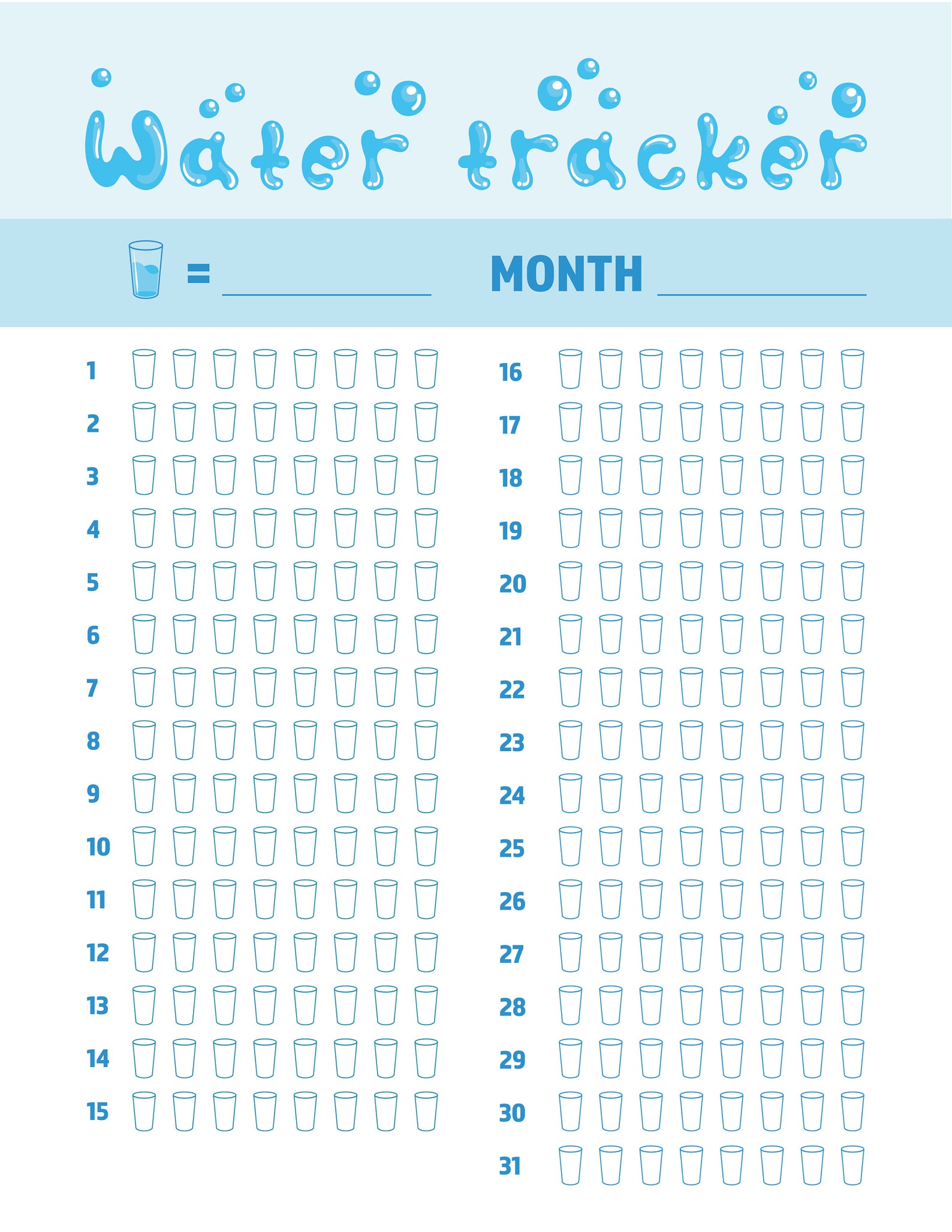 Printable Water Intake Tracker, Water Monthly Daily Tracker, Water ...