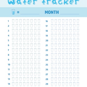 Printable Water Intake Tracker, Water Monthly Daily Tracker, Water ...