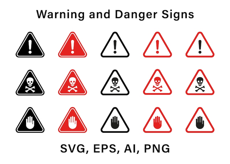 Warning and Danger Digital Signs, Caution and Danger Icons, Instant ...