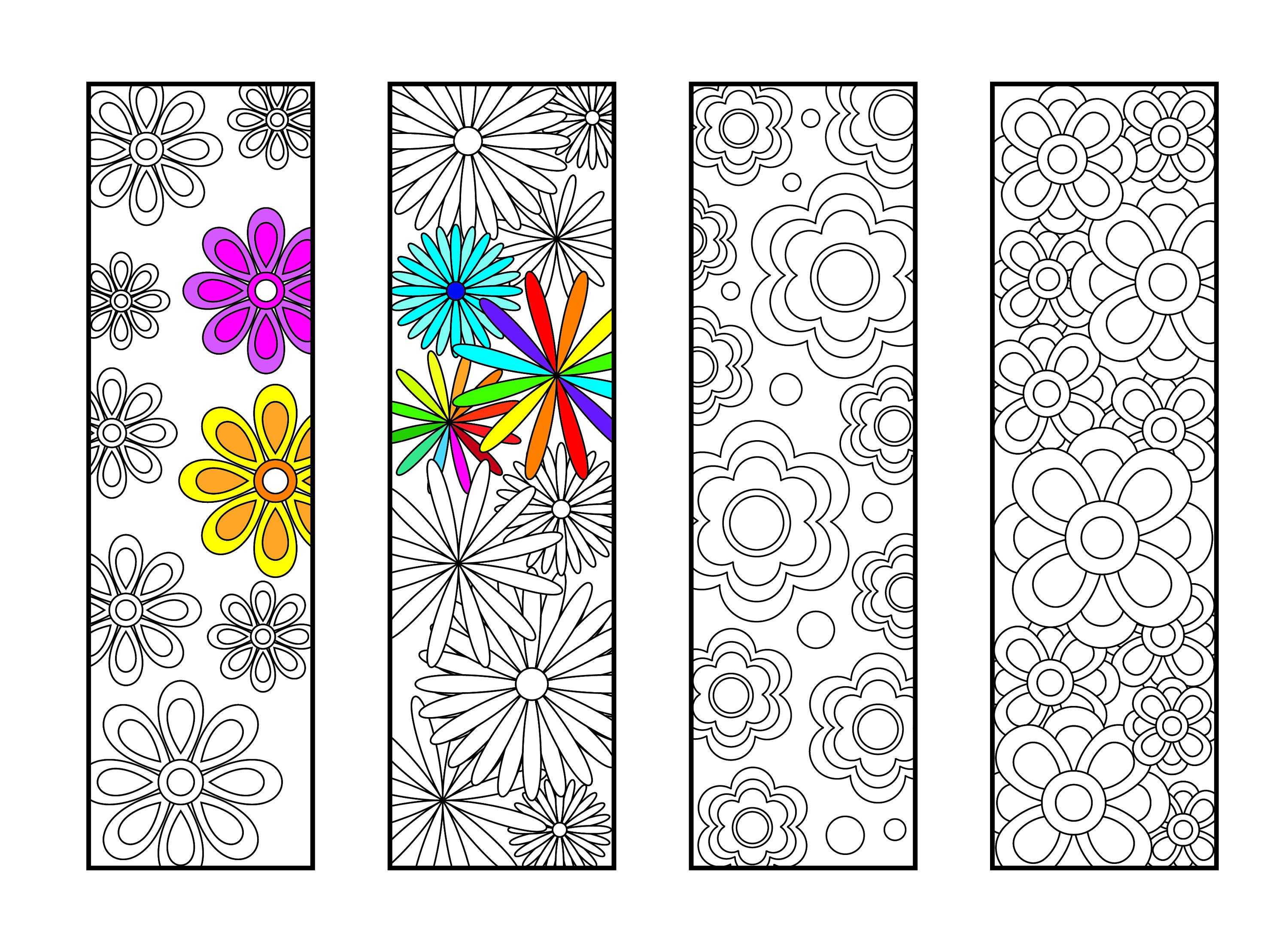 PDF Digital Download Coloring Bookmarks, Flowers Coloring Page ...