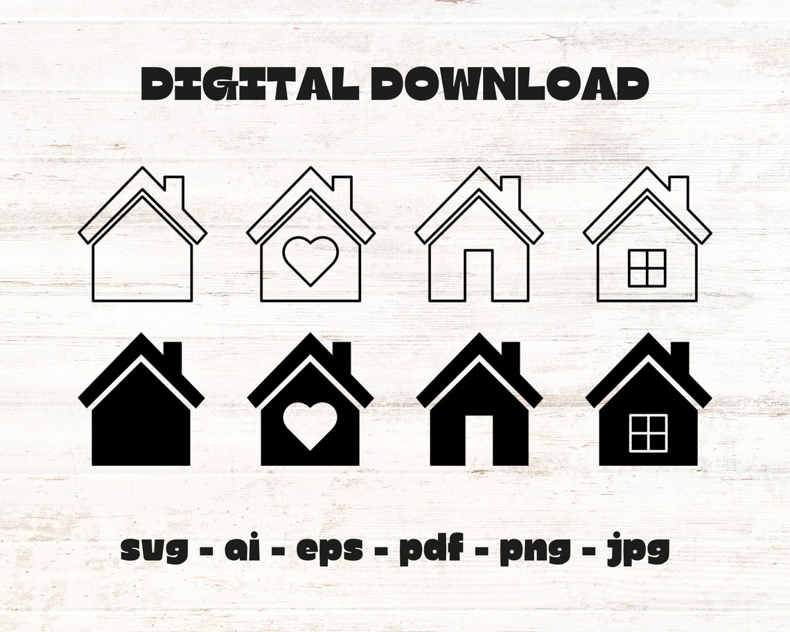 House Svg Bundle, House Outline Svg, Digital Download, House Clipart ...