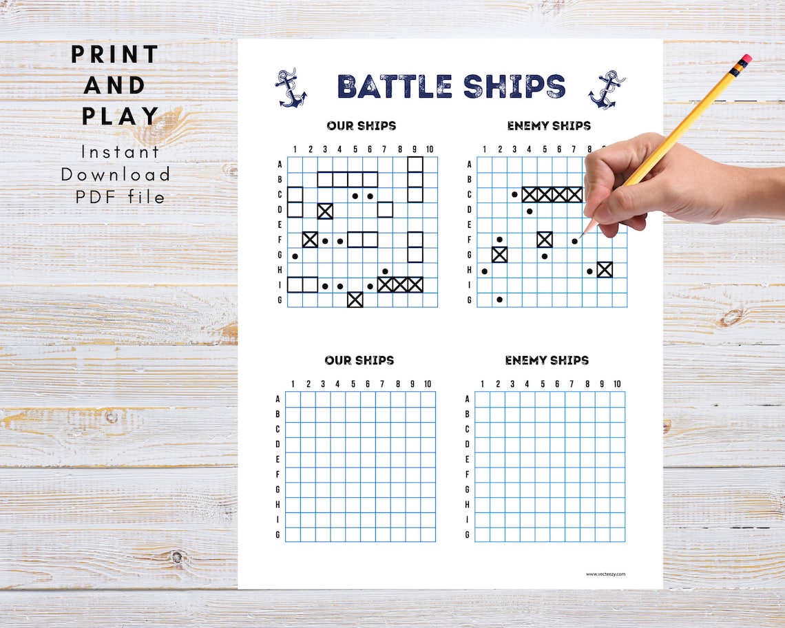 Battleship Tabletop Game Printable Sheet | Pdf File 8.5" X 11 ...