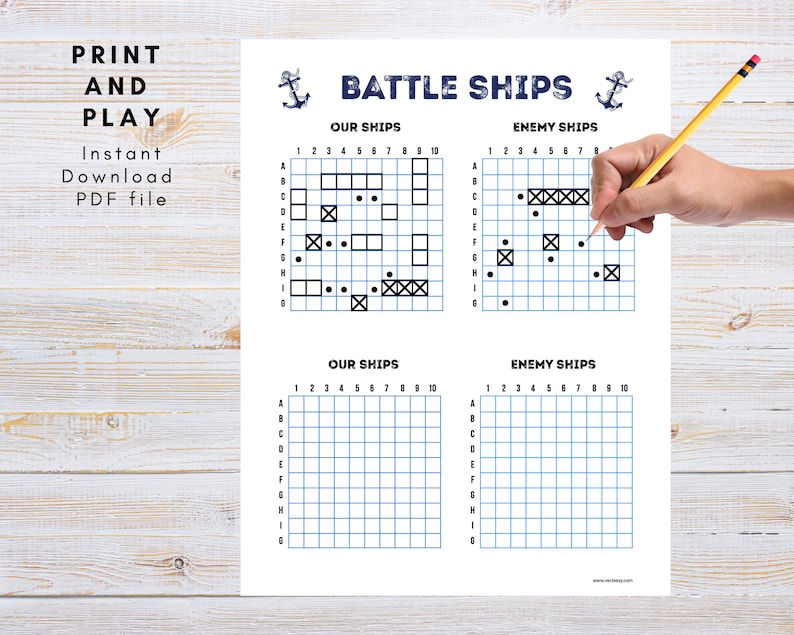 Battleship Tabletop Game Printable Sheet | Pdf File 8.5" X 11 ...