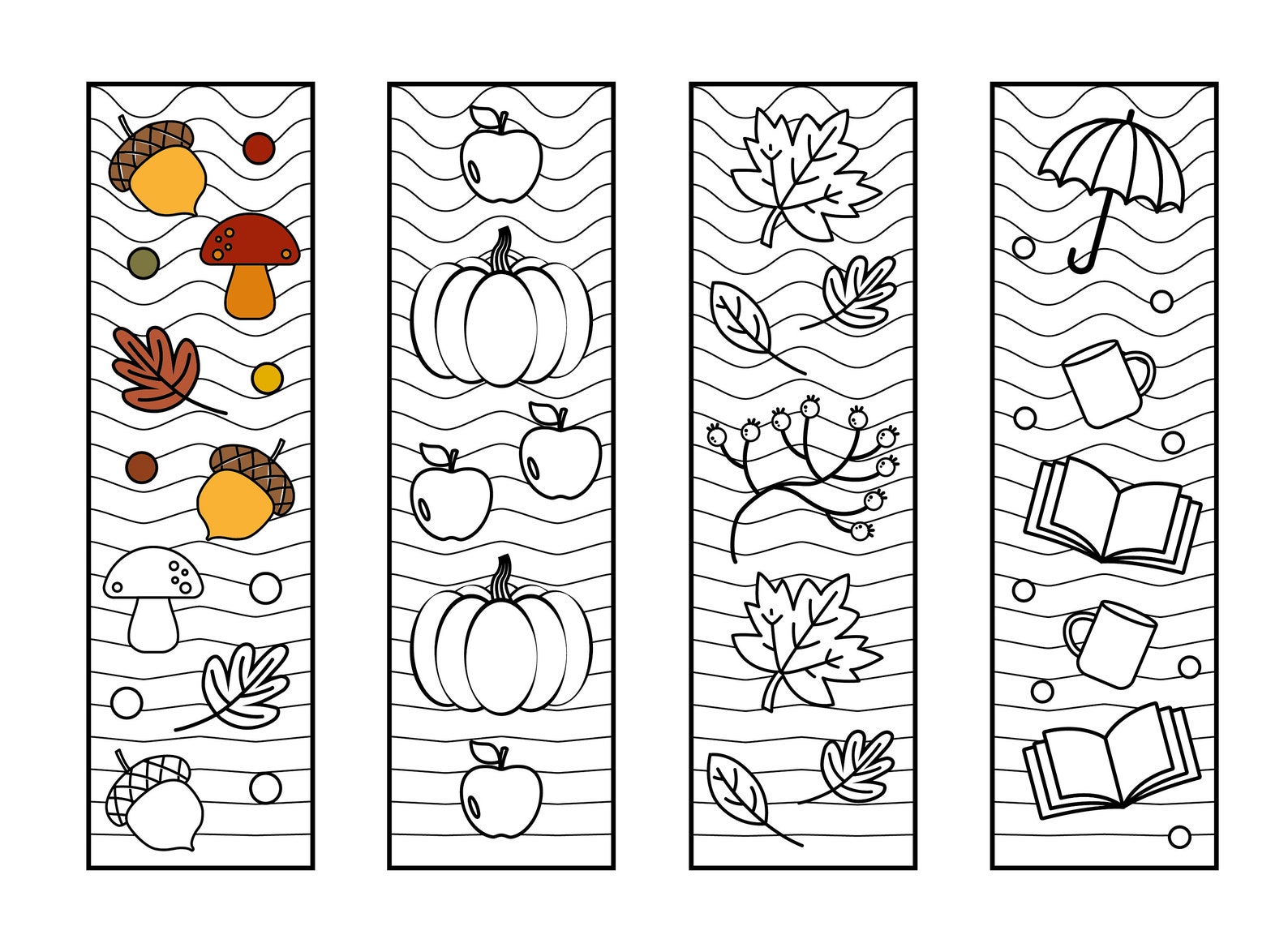 Digital Download Coloring Bookmarks, Autumn Printable Coloring Page ...