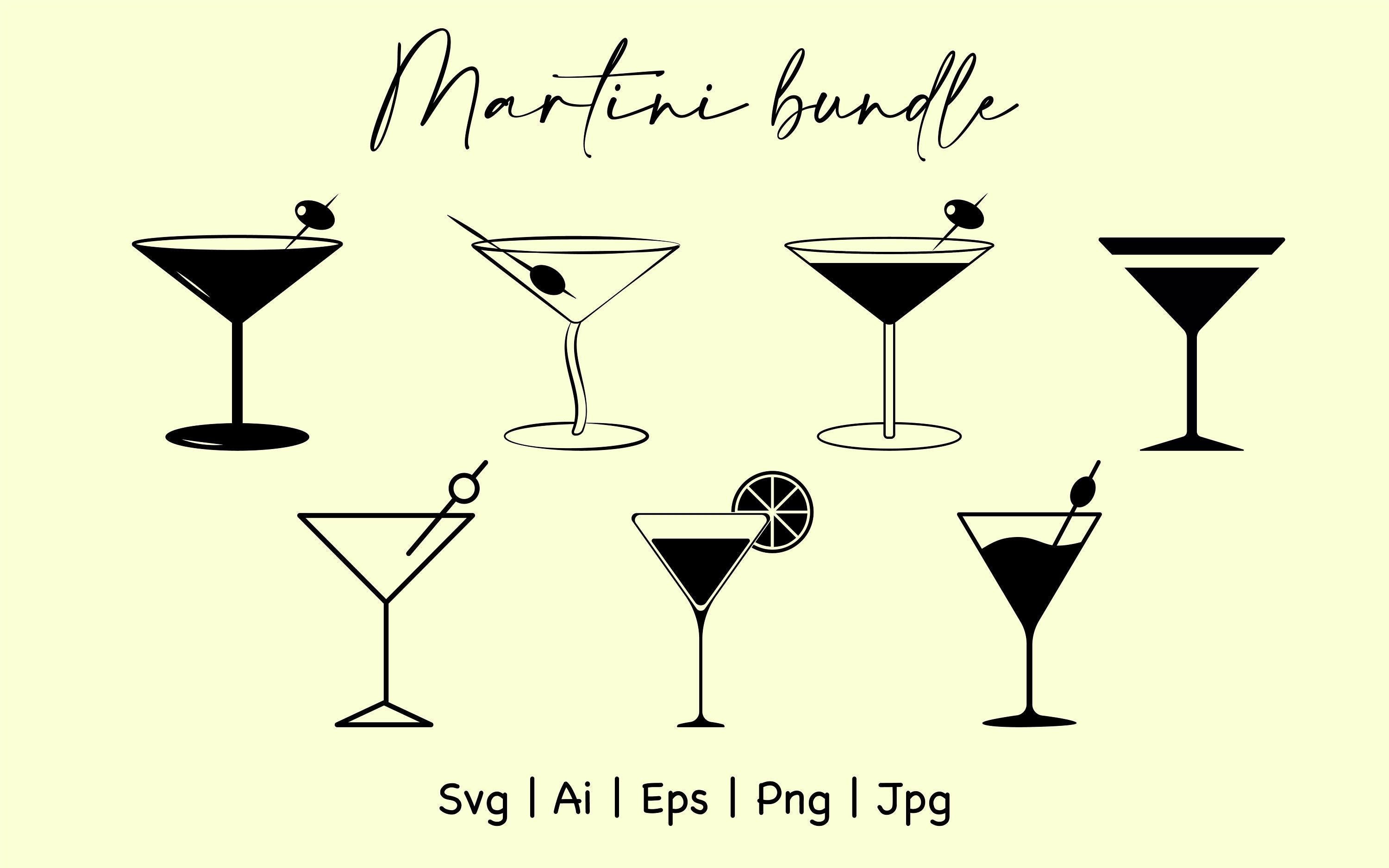 Martini Digital File Bundle, Clip Art for You Design, Instant Download ...