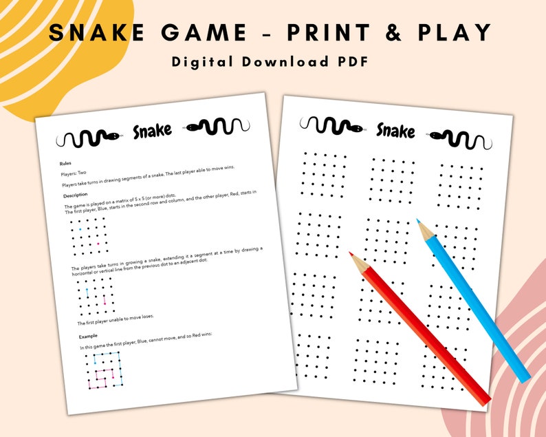 Snake Tabletop Game Printable Sheet | Pdf File 8.5" X 11" | Instant ...