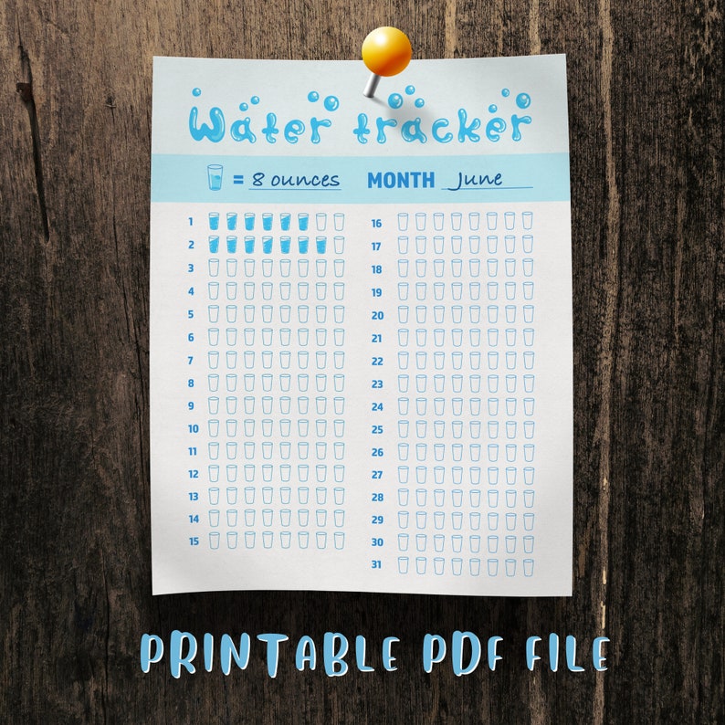 Printable Water Intake Tracker, Water Monthly Daily Tracker, Water ...