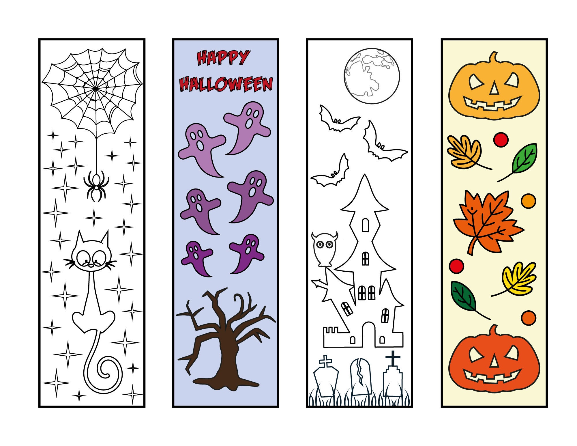 PDF Digital Download Halloween Coloring Bookmarks, Halloween Coloring ...