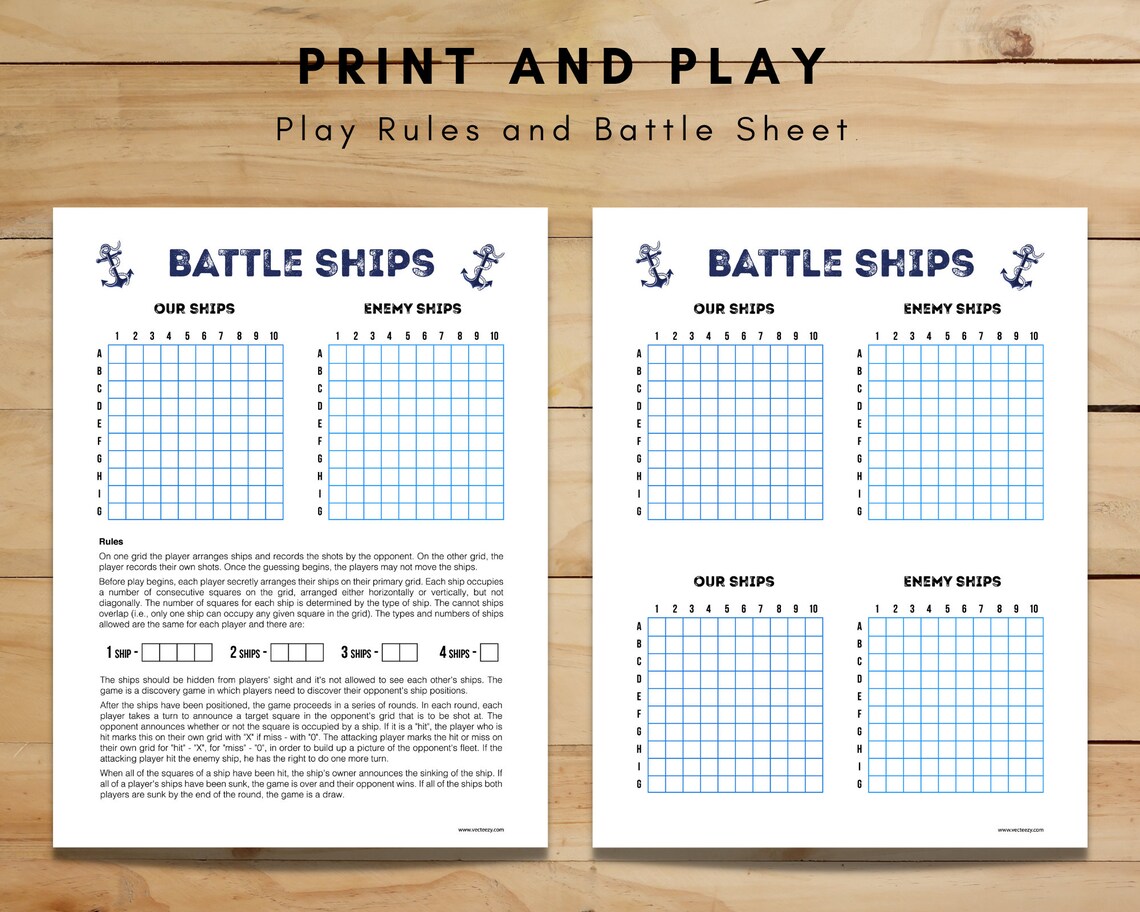 Battleship Tabletop Game Printable Sheet | Pdf File 8.5" X 11 ...