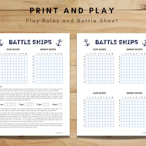 Battleship Tabletop Game Printable Sheet | Pdf File 8.5" X 11 ...