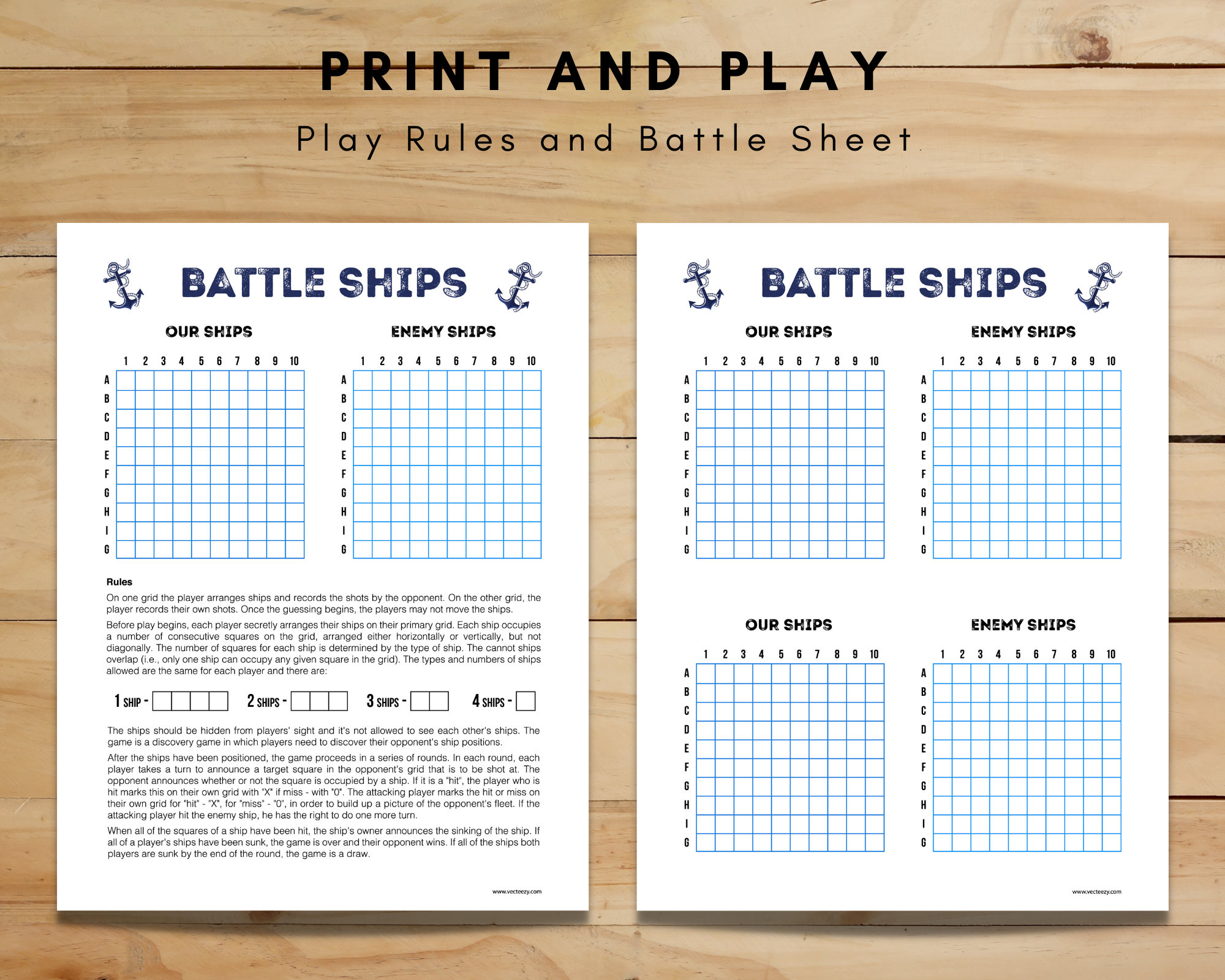 Battleship Tabletop Game Printable Sheet | Pdf File 8.5" X 11 ...