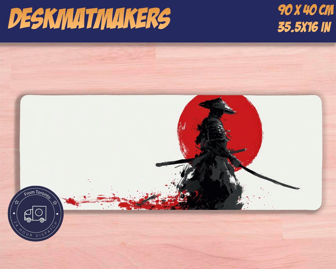 Samurai Warrior Mouse Pad - Japanese Art Style Desk Mat - Red Sun & Ink ...